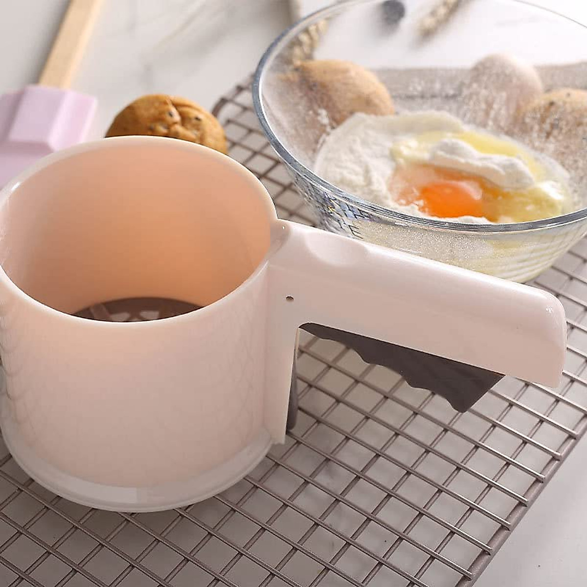 Manual Flour Sieve,Handheld Icing Sugar Strainer Cup, Stainless Steel Mesh Sifter For Baking