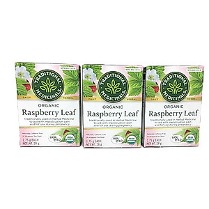 Traditional Medicinals Organic Raspberry Leaf Herbal Tea Caffeine Free, 16 ct. (Pack Of 3)