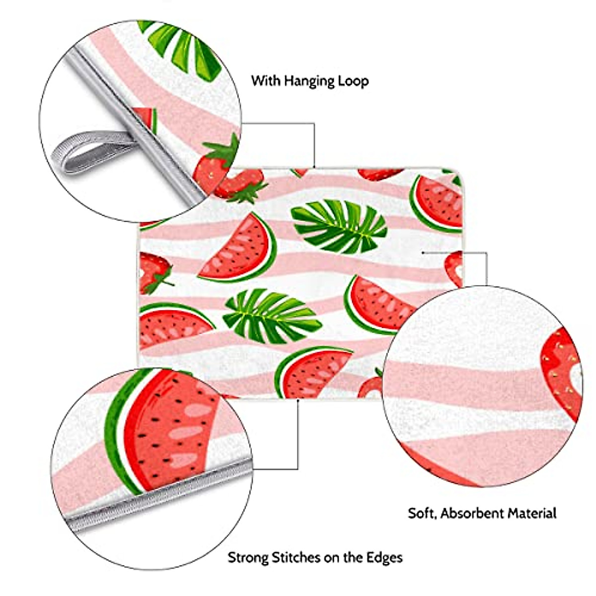 Watermelon Pink Stripes Kitchen Drying Mat 18 x 24 Inch - Reversible Super Absorbent Fiber Dish Drying Pad with Non-Slip Backing for Countertop Tea Coffee Bar Accessories