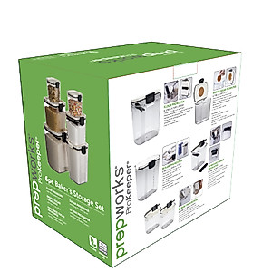 Progressive ProKeeper Baker's Airtight Kitchen Storage Canister Container Set for Flour, Sugar & More, Keeps Ingredients Fresh, with Accessories (Black, 6- Piece)