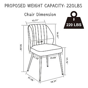 DRAGON GATE Modern Upholstered Dining Chairs Set of 2 with Seat Cushion, Armless Side Chair with Metal Legs for Dining Room Kitchen, Living Room (Blue 2PCS)
