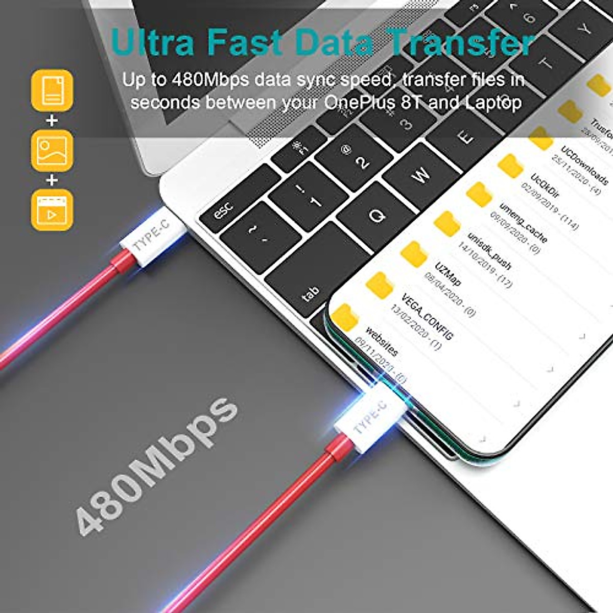 VELOGK Warp Charge 65 Charging Cable [10V/6.5A] Exclusive for OnePlus 9 Pro/9R/9/8T Cable Replacement, 65W USB C to USB C Warp Charger Adapter Cord(6.6ft/2M)