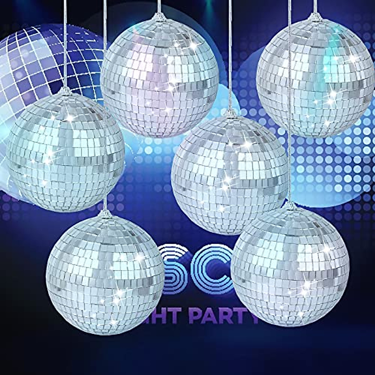 Ujuuu 8 Pieces Mirror Disco Balls Silver Hanging Disco Light Mirror Ball for Retro Party, Fun Party, Home Bands Decorations