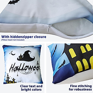 Mordx Halloween Pillow Covers Square 18x18 Set of 4,Fall Decorative Throw Pillow Covers Pillowcase for Happy Halloween Moon Night Bat Crow Spider Web