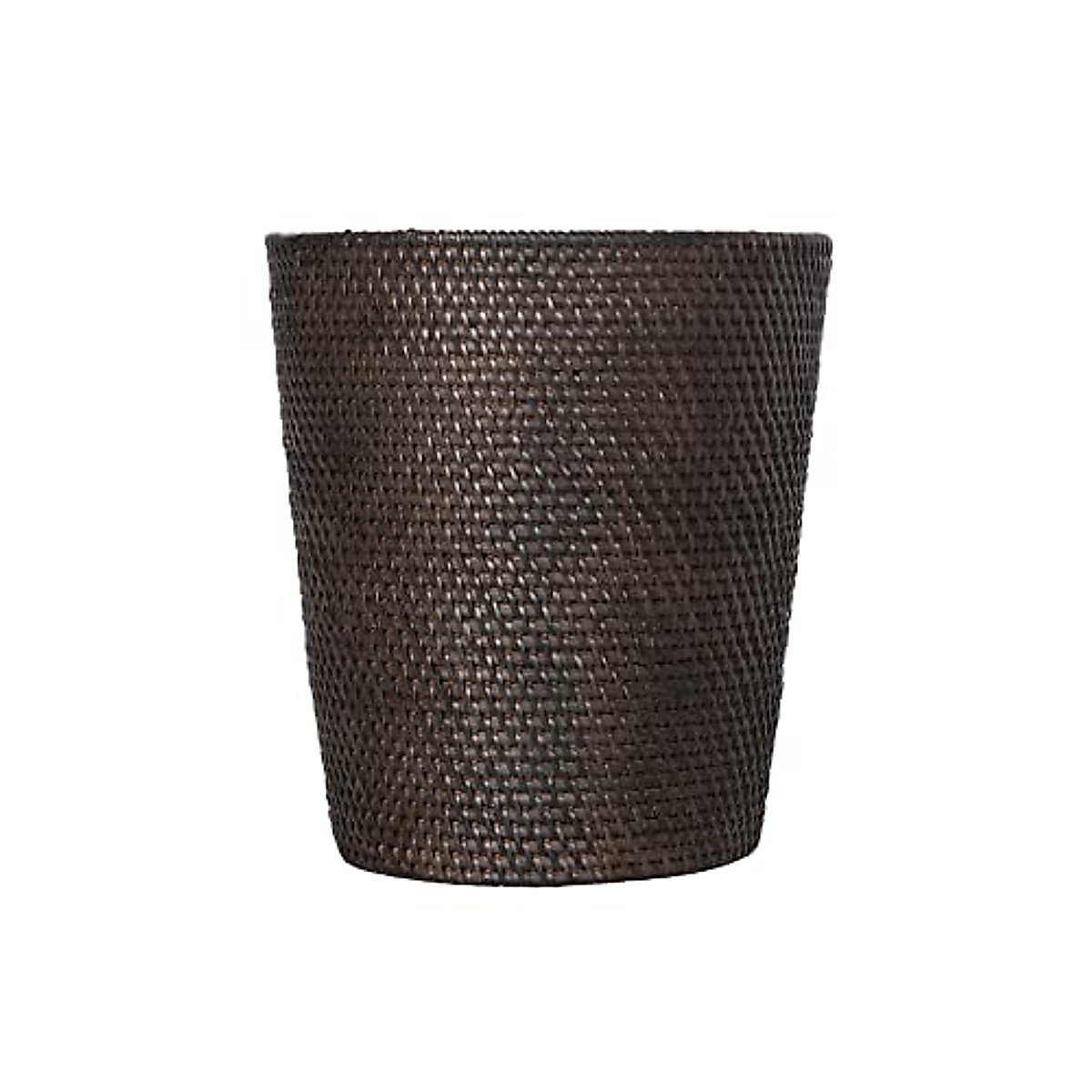 Kouboo Loma Round Rattan Paper Waste Basket, Trash Can Bathroom, Garbage Bin, Bedroom, Kitchen, Office, Home Desk Small Wicker Bin for Waste, Paper, Espresso