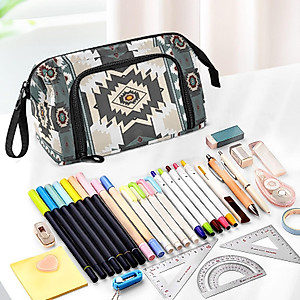 Sletend Aztec Navajo Large Capacity Pencil Case Pen Bag Pencil Pouch, Kids Printed Pencil Case with Handle Canvas Zipper Pen Pouch for School Office College Ideal Start Graduation Gifts