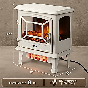 TURBRO Suburbs TS20 Electric Fireplace Infrared Heater, 20" Freestanding Stove with Realistic Dancing Flame Effect - CSA Certified - Overheating Safety Protection - Easy to Assemble - 1400W, Ivory