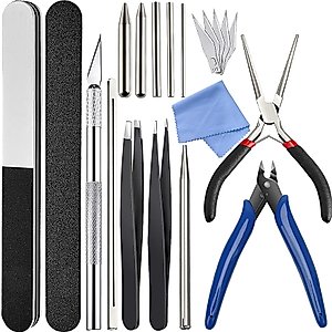 EuTengHao 20Pcs 3D Metal Model Kit Professional Metal Puzzle Tool Set for DIY 3D Metal Jigsaw Puzzles with Tab Edge Cone Shape Bending Assist Tools Nozzle Nose Pliers Tweezers Files Carving Knives