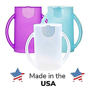 Squeeze Proof Flipping Holder for Food Pouches & Juice Boxes - Universal Multipurpose Design - Prevent Messes & Support Self-Feeding - Curved Handles for Easy Grasping - Food Safe - Blue (Blue)