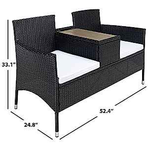 Safavieh Outdoor Collection Viora Wicker Loveseat PAT7710A, Black/White Cushion