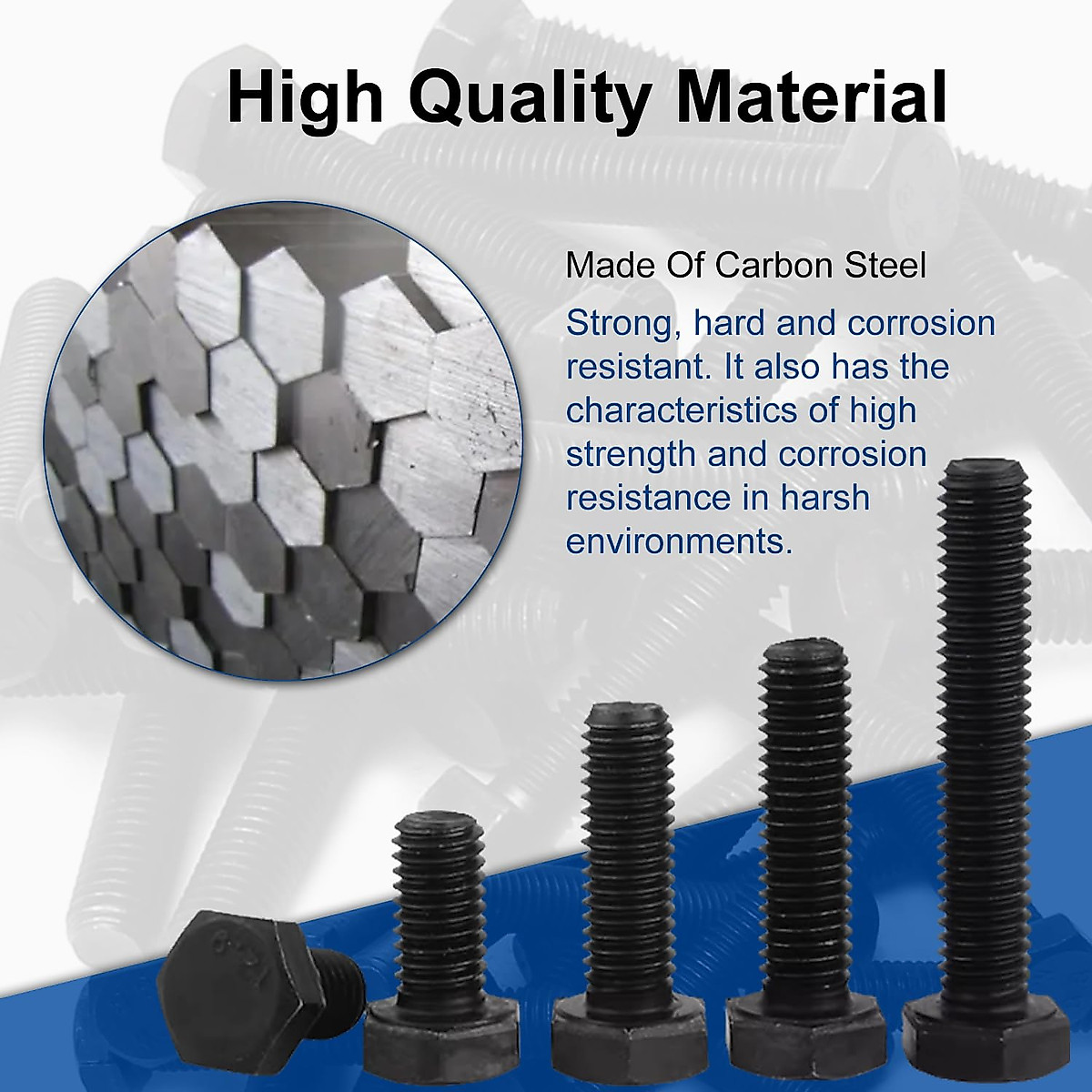 MroMax 100Pcs M6 x 8mm Hex Head Screw Bolt, Carbon Steel Grade 8.8, Black Oxide Finish, Full Thread, Hexagon Head Bolts for Furniture Repair