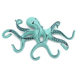 Octopus Keys Hook, Decorative Wall Mounted Nautical Wall Rack, Antique Key Holder Hook, Cast Aluminum Hanger for Coat, Hand Towel, Bathrobe, Jacket, Swimming, Kitchen & Balcony (Distressed Green)
