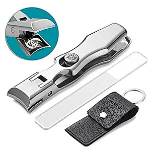 VOGARB Nail Clippers for Thick Nails Long Handle Large Wide Jaw Opening Cutter with Safety Lock Heavy Duty for Toenail Fingernail No Splash Trimmer with Catcher for Men Women Adult Seniors (Silver)