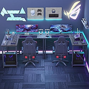 Sweetcrispy L Shaped Gaming Desk, Computer Desk Corner Desks PC Gaming Desk Table with CPU Stand Side Bag for Home Office Dorm Sturdy Writing Workstation, Grey, 50 Inch