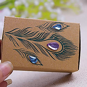 Faylapa Suitcase Candy Boxes, Party Favor Candy Box, Vintage Kraft Paper Gift Bag for Travel Theme Party,Wedding,Birthday,Bridal Shower (Peacock Feather 50pcs)