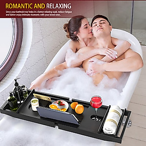 Bathtub Tray Bath Caddy Expandable-Bathtub Shelf for Tub As Gift Idea to Lovers with Free Soap Holder and Shower Brush Black…