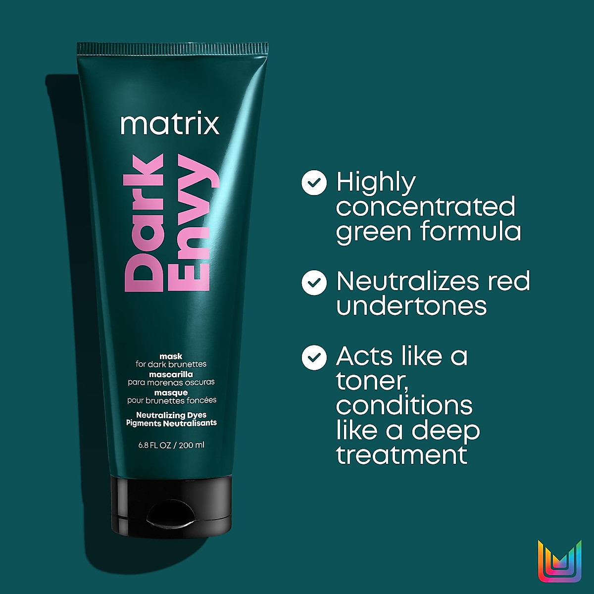 Matrix Dark Envy Toning Hair Mask | For Red Undertones in Dark Brown or Black Hair | Cool, Glossy Finish| Color Depositing | Salon Hair Mask | Packaging May Vary | 6.8 Fl. Oz. | Vegan