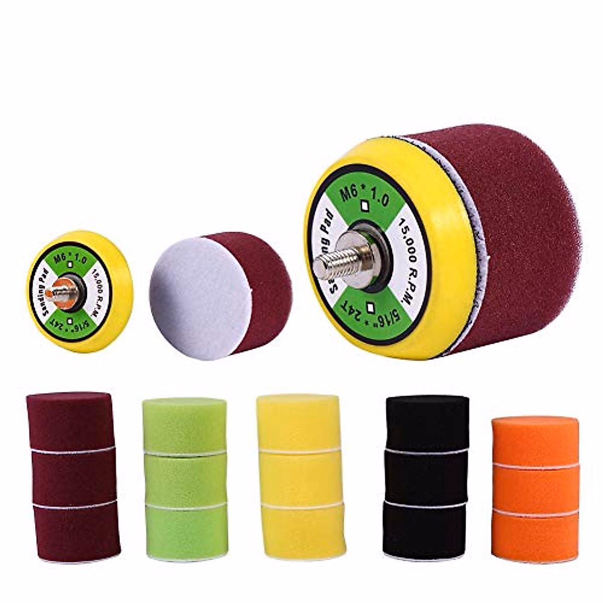 Buffing Polishing Pads, 16pcs 2" Sponge Buffing Pads for Car Foam Drill, Drill Buffer Attachment for Waxing, Polishing, Sealing Glaze, Air Sander Car Polisher Thread-M6X1