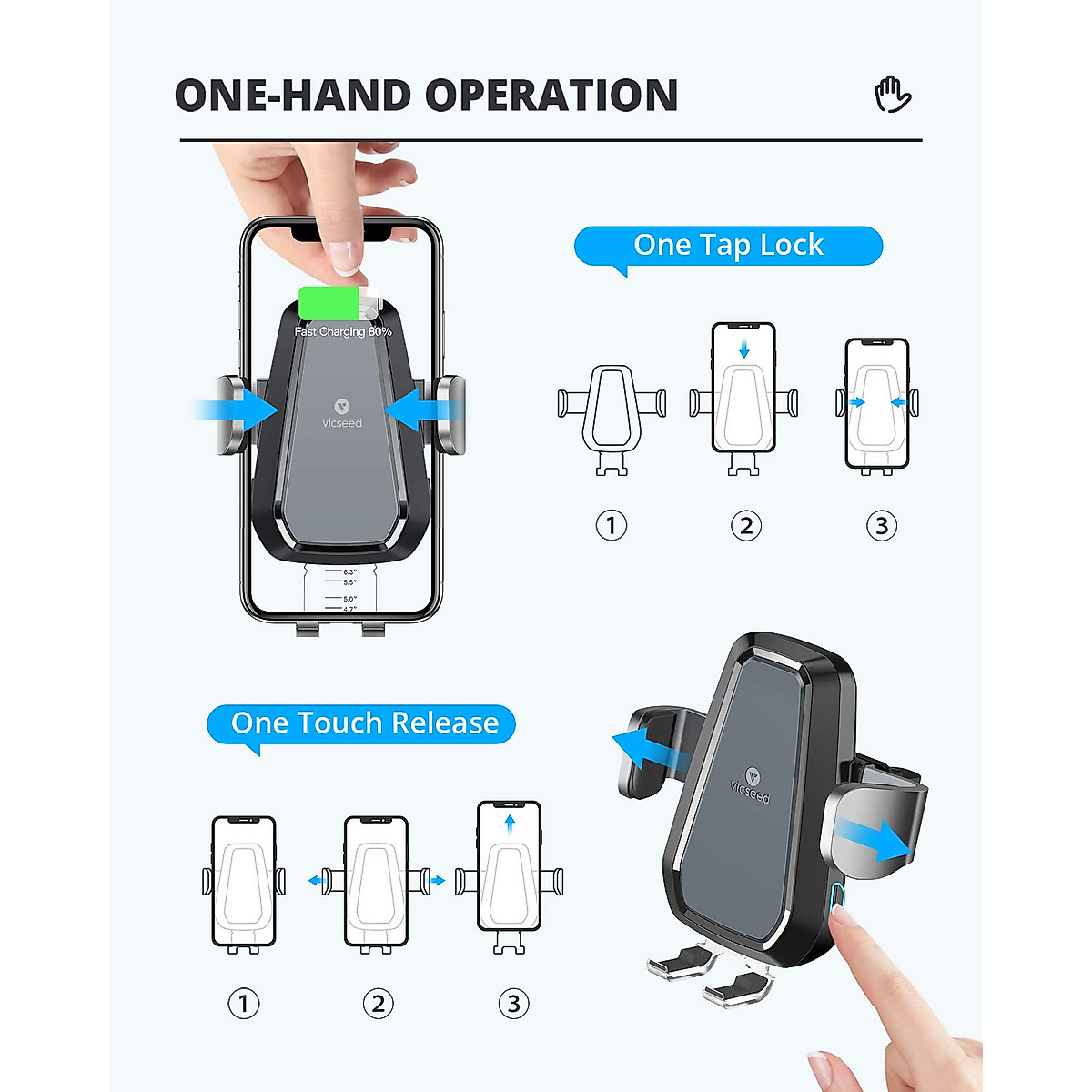 [Military-Grade Quality] VICSEED Wireless Car Charger Mount, Auto-Clamping Qi Fast Charging CD Phone Holder for Car Wireless Charger, Wireless Car Charger Vent Mount for iPhone 13 Pro Max S21 etc