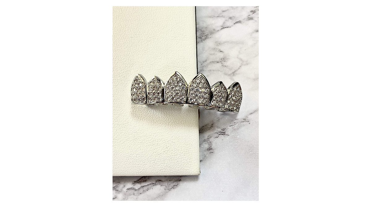 18K White Gold Plated CZ Cluster Custom Slugs Top Grillz Mouth Teeth ...