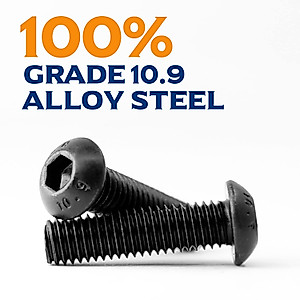 M8 x 25mm Button Head Socket Cap Screws, 10.9 Grade Alloy Steel, Allen Socket Drive, Black Oxide Finish, Full Thread, Quantity 40