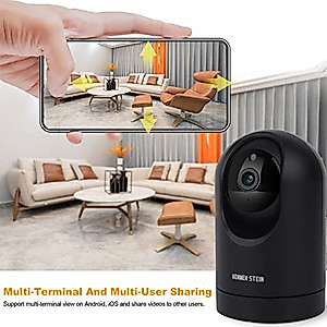 Konnek Stein Indoor Security Camera Wireless, 2K Smart Home IP Camera 2.4G/5G Dual-Band WiFi Connection, Two-Way Audio, AI Human Motion Detection, Night Vision, App Remote Control - Black