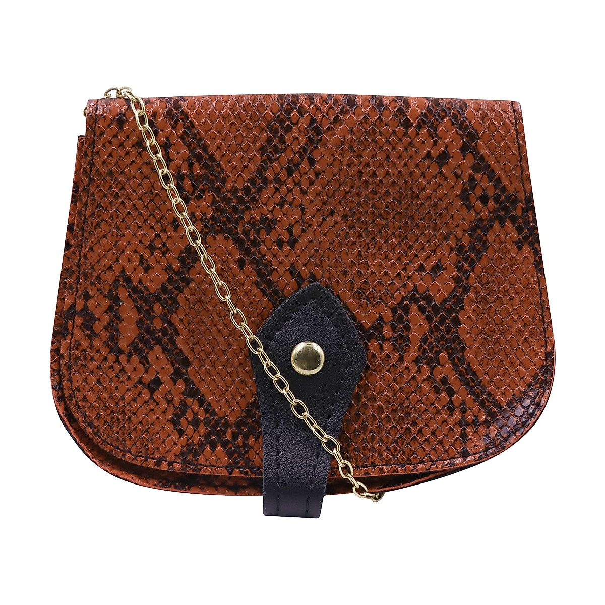 MOSSTYUS Women Girls Snakeskin Crossbody Bag PU Leather Handbag Shoulder Clutch Purse Pouch with Chain Strap, Coffee