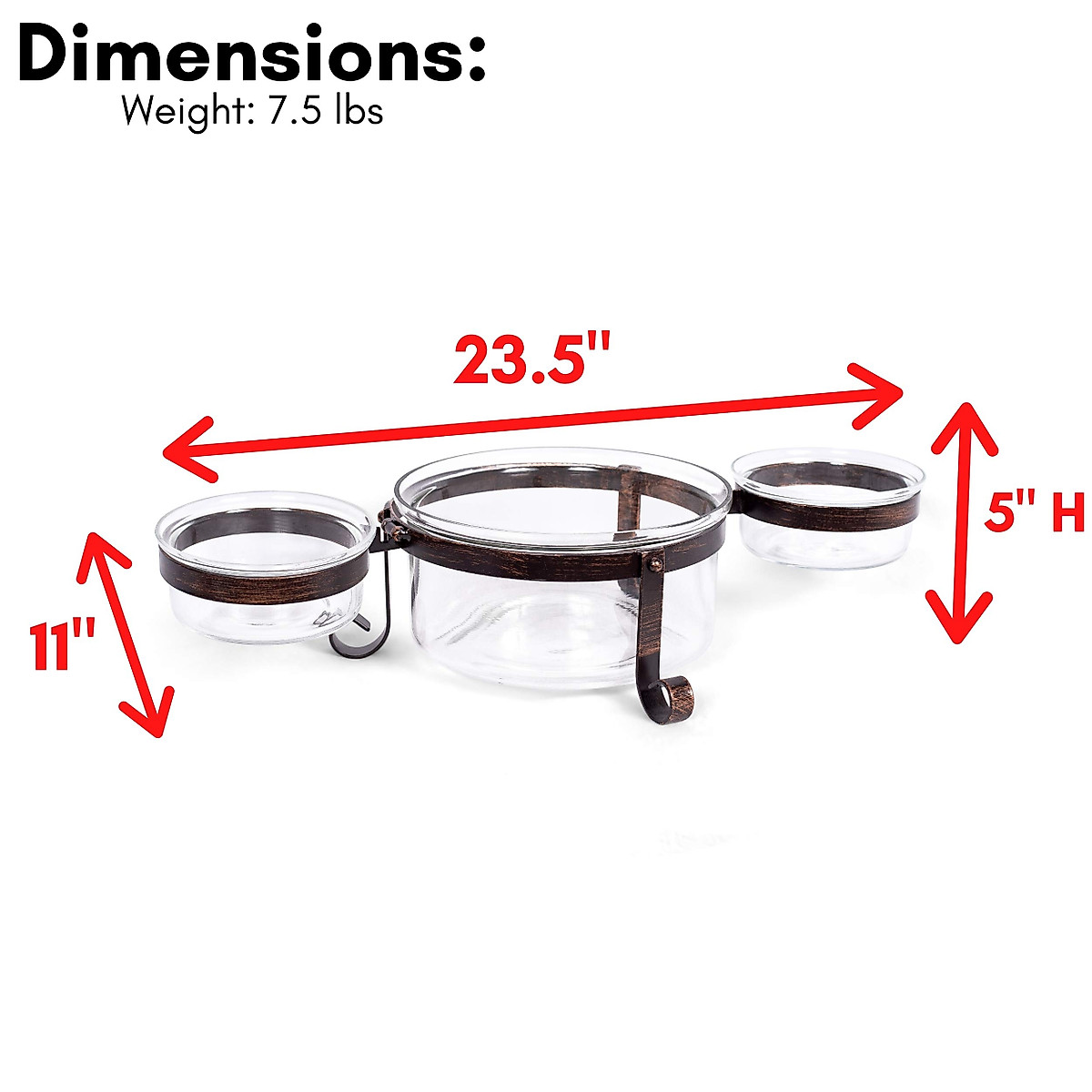 BIRDROCK HOME Chip and Dip Serving Bowl Set - Triple Glass Bowls with Metal Frame - Salsa Appetizer Party Serveware - Veggie, Shrimp, Guacamole, Chips and Taco Platter - Party Size - Compact Storage