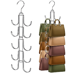 Purse Organizer for Closet, Upgraded Purse Hanger with 10 Big Hooks, 360 Degree Rotation for Better Organizer&Display, Collapsible Space Saving Hangers Rack for Handbag, Belt, Scarve, Tie