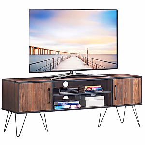 Tangkula Retro TV Stand with 6 Metal Legs, Modern Entertainment Center for TVs up to 65 Inch, TV Console Table w/ 2 Cable Holes, Adjustable Shelf, Media Storage Cabinet for Living Room, 59 Inch