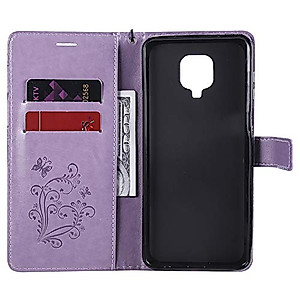OOPKINS Flip Case for Redmi Note 9S Elegant Embossed Card Slots Bookstyle Wallet PU Leather Magnetic Closure Kickstand Shockproof Cover Skin for Xiaomi Redmi Note 9 Pro Big Butterfly Purple KT
