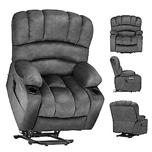 DURASPACE Power Lift Recliner Electric Lift Massage Recliner Chairs with Heat, Large Shell Velvet Backrest Lift Chair Recliners for Elderly, Seniors (Gray)