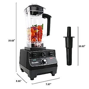 Ricodo Professional Blender for Kitchen, Countertop Blender 1800W with Timer Control and 2L Tritan Container, Blender for Shakes and Smoothies, Crushing Ice, Frozen Fruit (Black)
