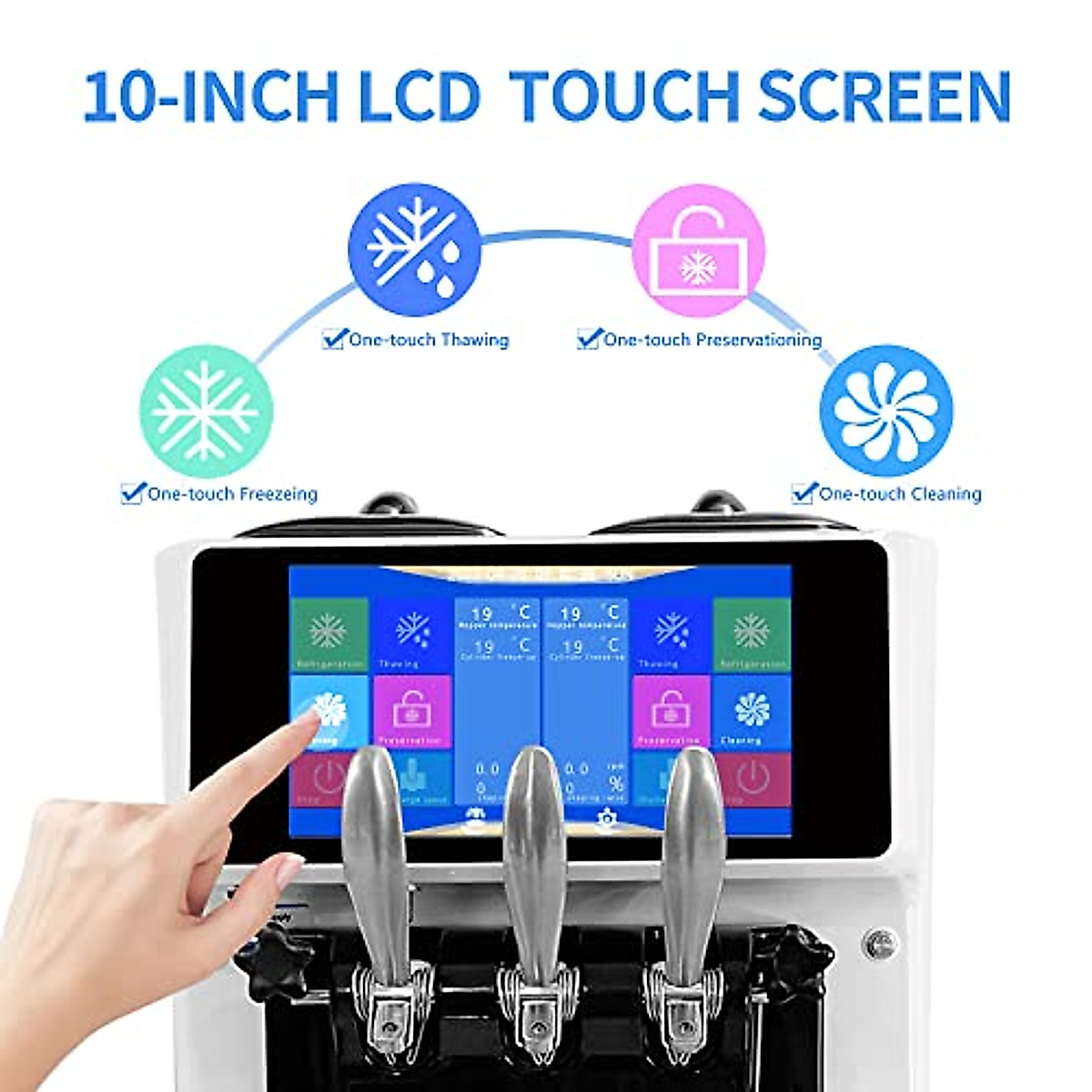 GSEICE Commercial Ice Cream Maker Machine, 10 Inch LCD Touch Screen Dual System Independent Operation, 6.8 to 8.4 Gal/H Soft Serve Ice Cream Machine With Pre-cooling Frequency Conversion