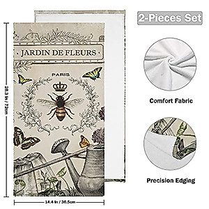 Vintage Bee Garden Hand Towels 16x30 Bathroom Towel Ultra Soft Highly Absorbent Small Bath Towel Kitchen Dish Guest Towel, 2 Pieces Set