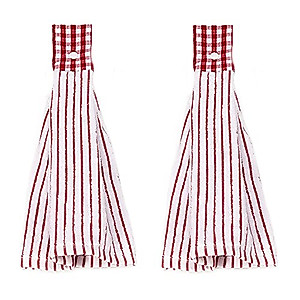 Vimeet 2 Pcs Kitchen Cotton Classical Striped Towel/Absorbent Towel/Hanging Towel/Hand Towel,Red Stripes