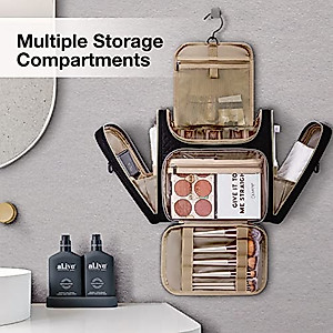 BAGSMART Toiletry Bag, Travel Toiletry Bag for Women, Water-resistant Cosmetic Makeup Bag, Large Capacity Door Room Essentials Travel Organizer for Full Sized Toiletries and Cosmetics, Black