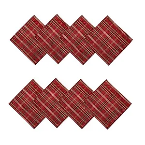 Newbridge Shimmering Plaid Metallic Christmas Fabric Tablecloth, Glitter Xmas Weave Holiday Cloth Tablecloth (8 Piece Napkin Set)
