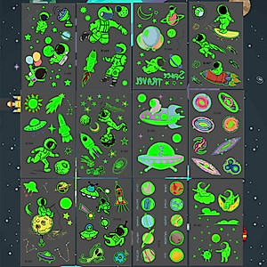 Ooopsiun Space Tattoos for Boys Glow in The Dark - 90 Luminous Styles, Space Birthday Party Decorations Favors for Kids Boys