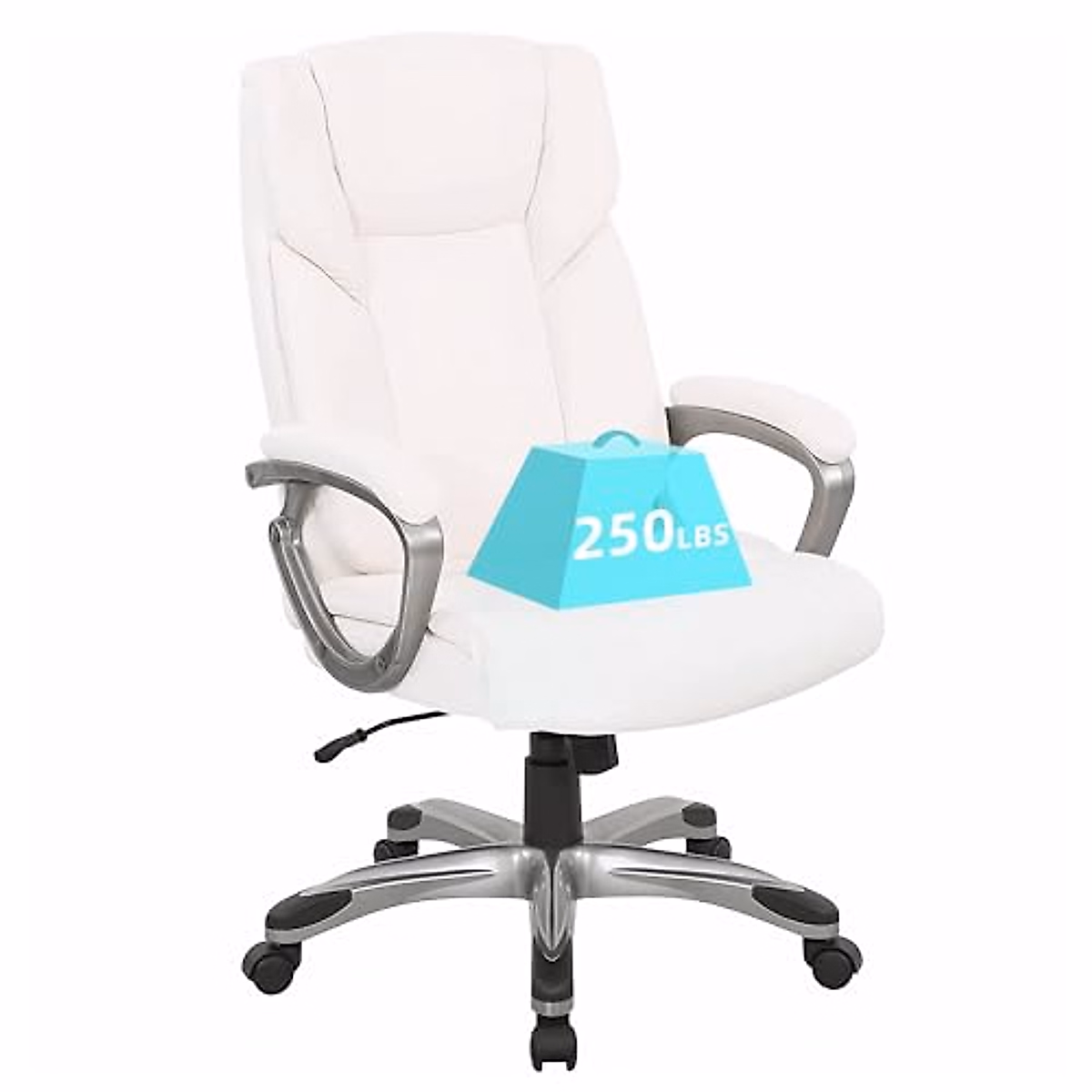 JC Home Executive Swivel Desk Silver Finished Padded Armrest and Chrome Frame Office Chair, Large, Ivory