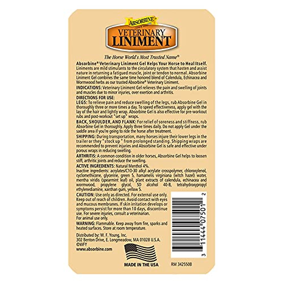 Absorbine Veterinary Liniment Gel, Topical Menthol Analgesic Rub for Sore Muscle, Joint & Arthritis Pain Relief, 12oz Bottle 2-Pack