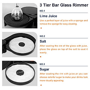 3-Tier Bar Glass Rimmers for Cocktail, Sugar Salt Rimmer