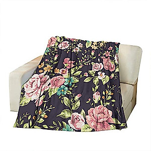 Moslion Soft Cozy Throw Blanket Lush Flowers and Leaf Floral Paisley Black Pink Fuzzy Warm Couch/Bed Blanket for Adult/Youth Polyester 30 X 40 Inches(Home/Travel/Camping Applicable)