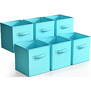 Sorbus Foldable Storage Cubes - 6 Fabric Baskets for Organizing Pantry, Closet, Shelf, Nursery, Playroom, Toy Box, Cubby - 11 Inch Dual Handle Collapsible Closet Organizers and Storage Bins (Aqua)
