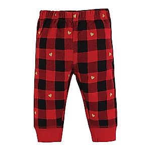 Hudson Baby Unisex Baby Cotton Pants and Leggings, Gold Heart Plaid, 2 Toddler