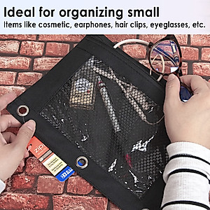 BAZIC Pencil Pouch 3 Ring Binder Pouch w/ Rivet Enforced Rings Hole, Black Mesh Window Zipper Pouches, 1-Count