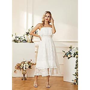 Cocktail Dresses for Women Wedding Guest Long Floral Textured Party Dresses Summer Holiday White L