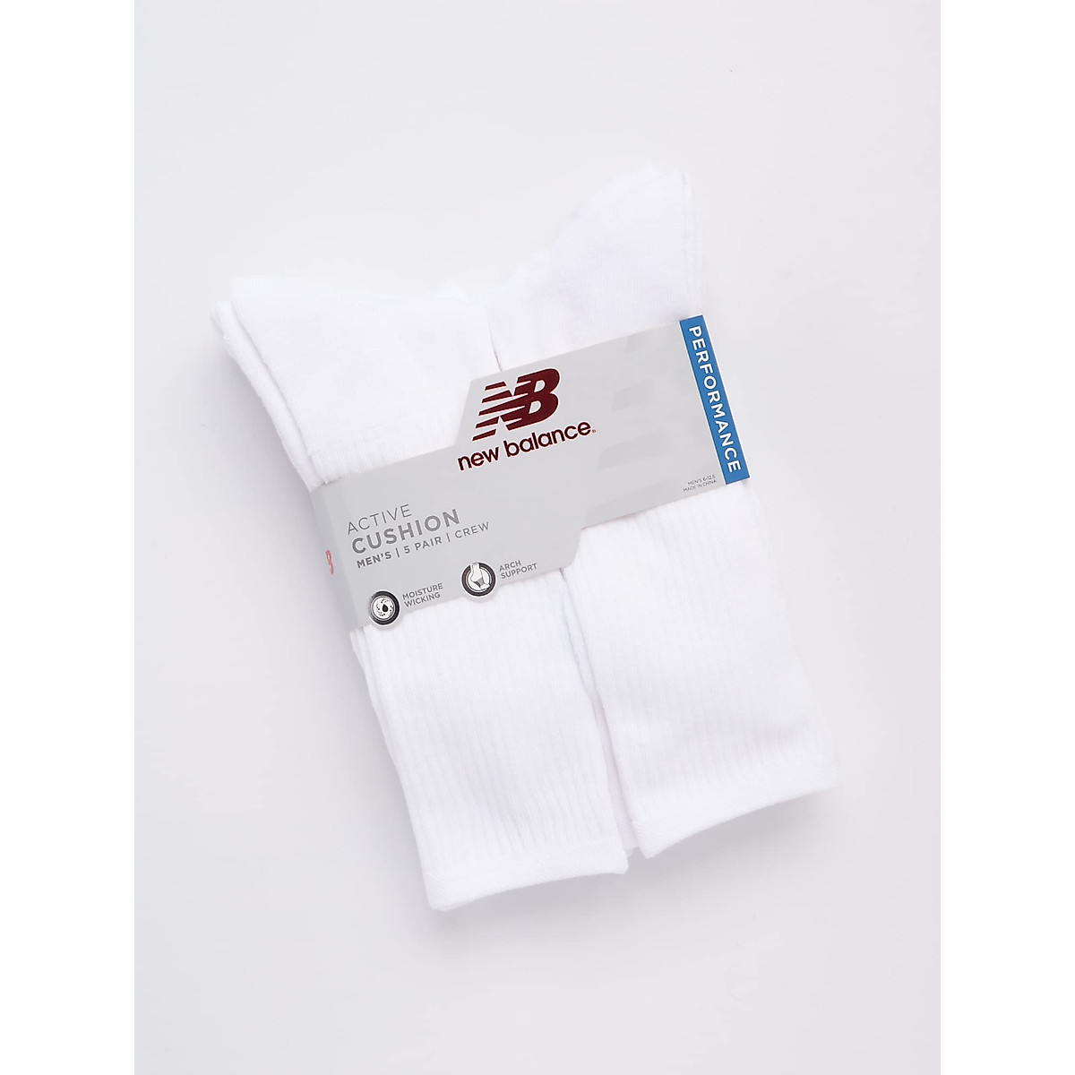 New Balance Men's Athletic Arch Cushion Comfort Crew Socks (5 Pack), Size 6-12.5, White