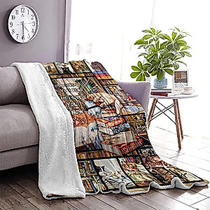 CYREKUD Book Lovers Gifts Throw Blanket,Cat Gifts for Cat Lovers Blanket,Cat Lover Gifts for Women,Gifts for Book Lovers, Soft Cat and Books Blanket for Sofa Couch Beds Decoration Christmas 50x60