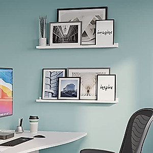 You Have Space Lagos Floating Bookshelf for Kids Room Decor, Picture Ledge Shelf for Living Room, Office, Kitchen, Bathroom, 30" White Wall Shelf Set of 2